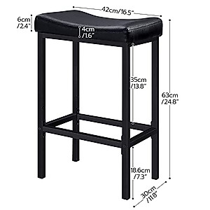 HOOBRO Bar Stools, Set of 2 Bar Chairs, Counter Height Stools, Saddle Stools with Curved Surface, Kitchen Stools, 24.8 Inches, 2.4" Thick Upholstery, for Kitchen, Dining Room, Cafe, Black BB10BY01