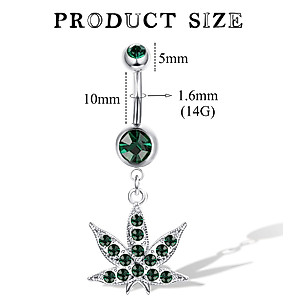 Drperfect 6PCS 14G Dangle Belly Button Rings Rose Gold Silver Plated 316L Stainless Steel Belly Button Piercing Jewelry for Women