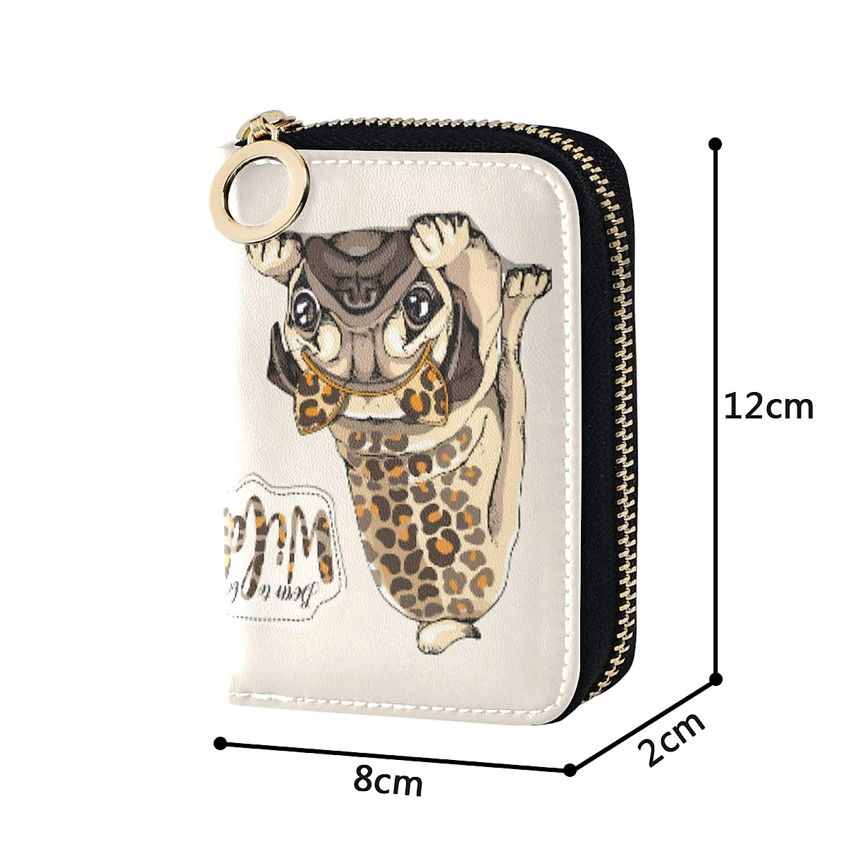 MOYYO RFID Credit Card Holder Case Cute Leopard Pug Dog Leather Printed Zipper Card Case Wallet for Women Girls