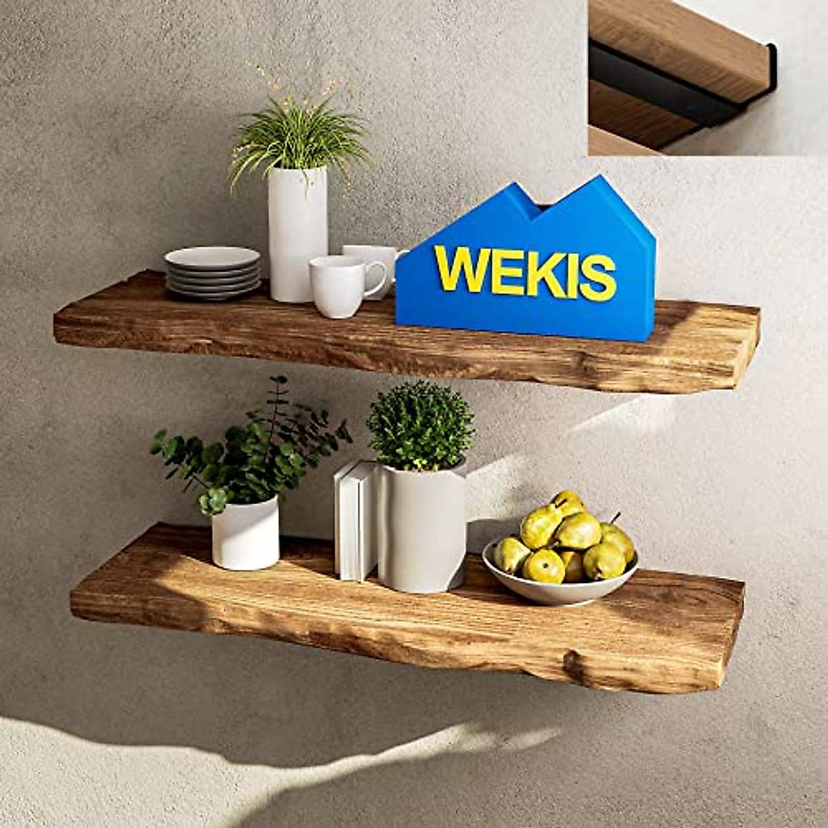 WEKIS Floating Shelf Bracket 12 Inch, Hidden Invisible L Shelves Brackets 6 Pack, Heavy Duty Cast Iron 1/5 Inch Metal Industrial Black Shelf Bracket Hardware Supports, Brackets for Shelves (12 inch )