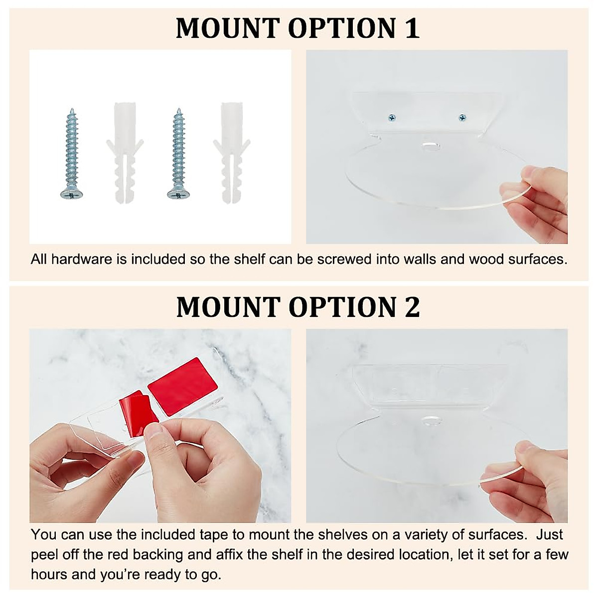 AHANDMAKER 4Pcs Acrylic Floating Shelves, 5" Clear Small Acrylic Wall Shelves, Mini Collectibles Organizers, with Adhesive and Screw, Universal Shelves for Security Cameras, Speakers, Makeup, Figures