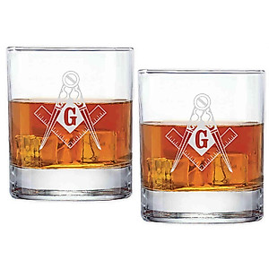 GIFTS INFINITY Personalized Freemason Masonic Set of 2 Double 11oz Old Fashioned Glasses Laser Engraved (2)