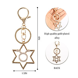 Mwuyrlw Letter Keychain,Number Keychain,Constellation Keychain for Women,Crystal Rhinestone Key Rings for Handbag Purse (Taurus Keychain)