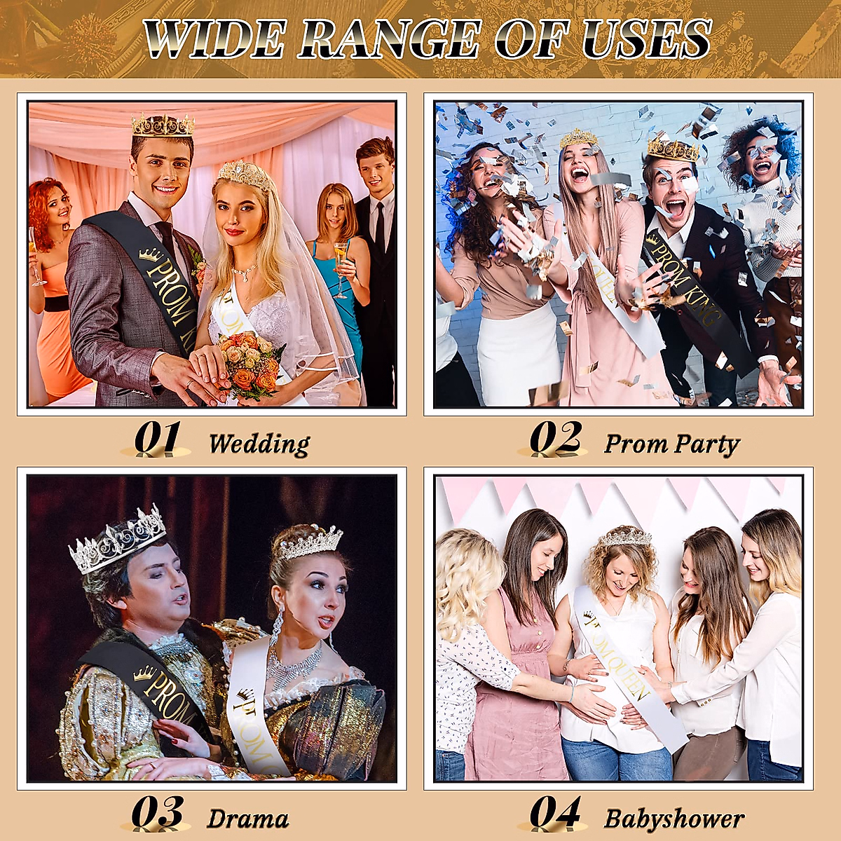 Juexica 6 Pieces Prom King Crown Metal Baroque King and Queen Prince Princess Crystal Headband Tiara Crown Wedding Bridal Accessories for Women Men(Gold, Silver, Elegant Style)