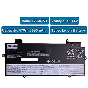 CBUATO L20M4P71 SB10T83216 5B10W13973 Laptop Battery Replacement for Lenovo ThinkPad X1 Carbon 9th 10th 11th Gen X1 Yoga 6th 7th 8th Gen 2021 2022 2023 Series L20C4P71 L20D4P71 L20L4P71 15.44V 57Wh