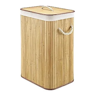 Whitmor Laundry Hamper with Rope Handles Bamboo, 12.25x16.25x23.375, Natural Stain