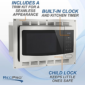 RecPro RV Kitchen Air Fryer & Convection Microwave with Trim Kit | 1.0 Cu. Ft. | 120V | 6 Cooking Modes (Stainless Steel)