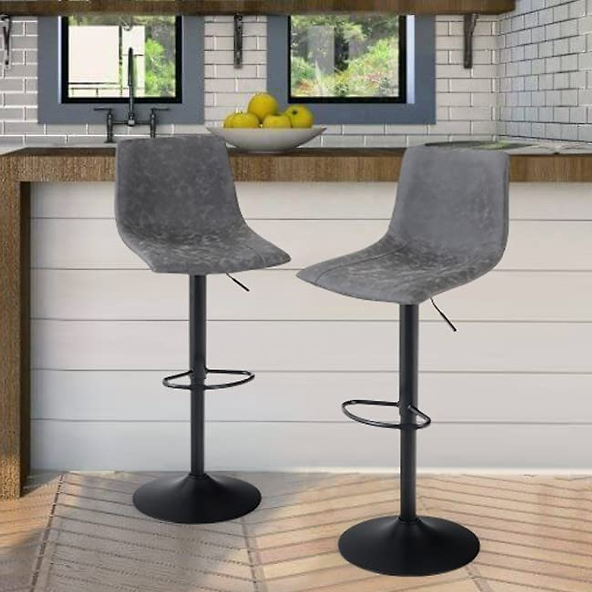 HERA'S PALACE Adjustable Bar Stools, Bar Height Swivel Stools Set of 2, Modern Chairs Barstools Counter Height for Kitchen, Cafe, Grey