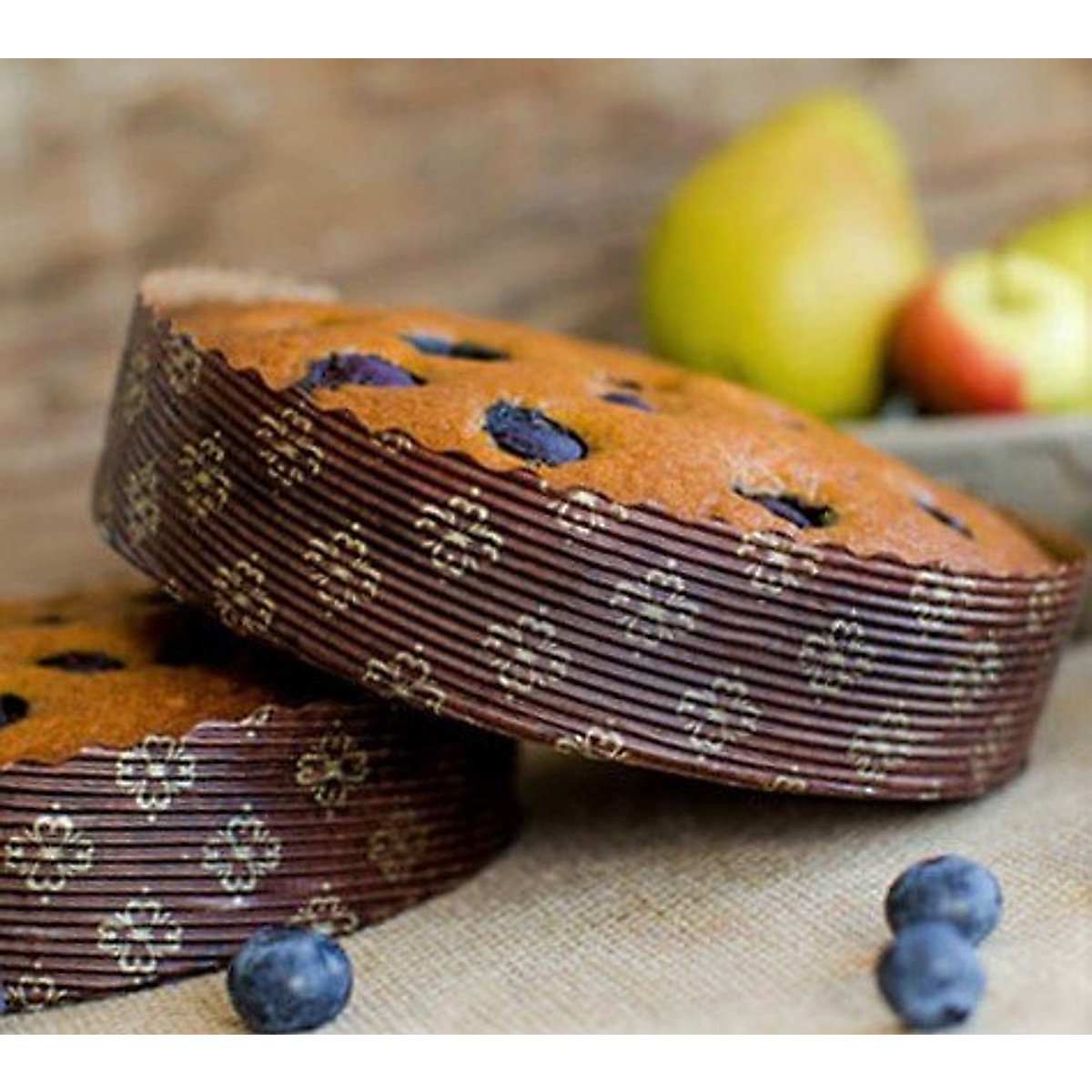 Decony 7" Disposable Round Pie Pans Brown and Gold Free-Standing Paper Baking Mold - 20 pc.