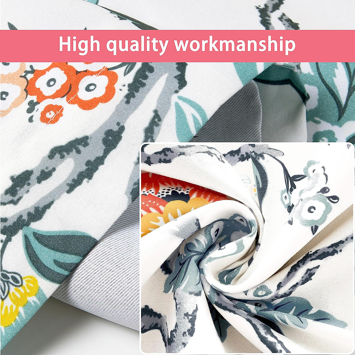 DriftAway Ada Floral Botanical Print Flower Leaf Lined Thermal Insulated Room Darkening Blackout Grommet Window Curtains 2 Layers Set of 2 Panels Each 52 Inch by 84 Inch Ivory Orange Teal