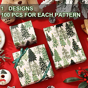 JarThenaAMCS 100 Sheet Christmas Tissue Paper Watercolor Forest Art Tissue Green Xmas Tree Wrapping Paper for Winter Birthday Wedding DIY Craft Gift Packing, 14 x 20 Inch