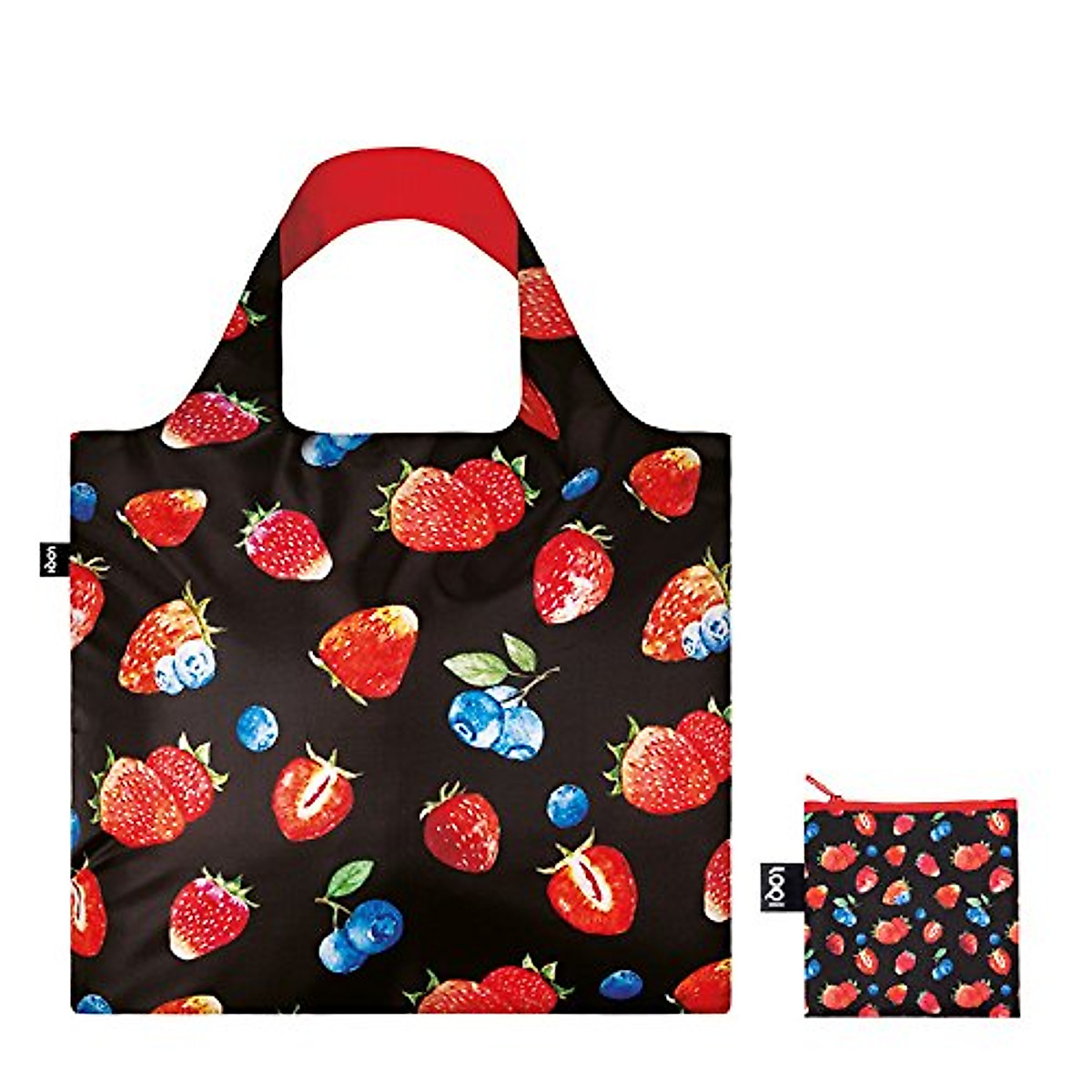 LOQI Juicy Strawberries Reusable Shopping Bag, Red
