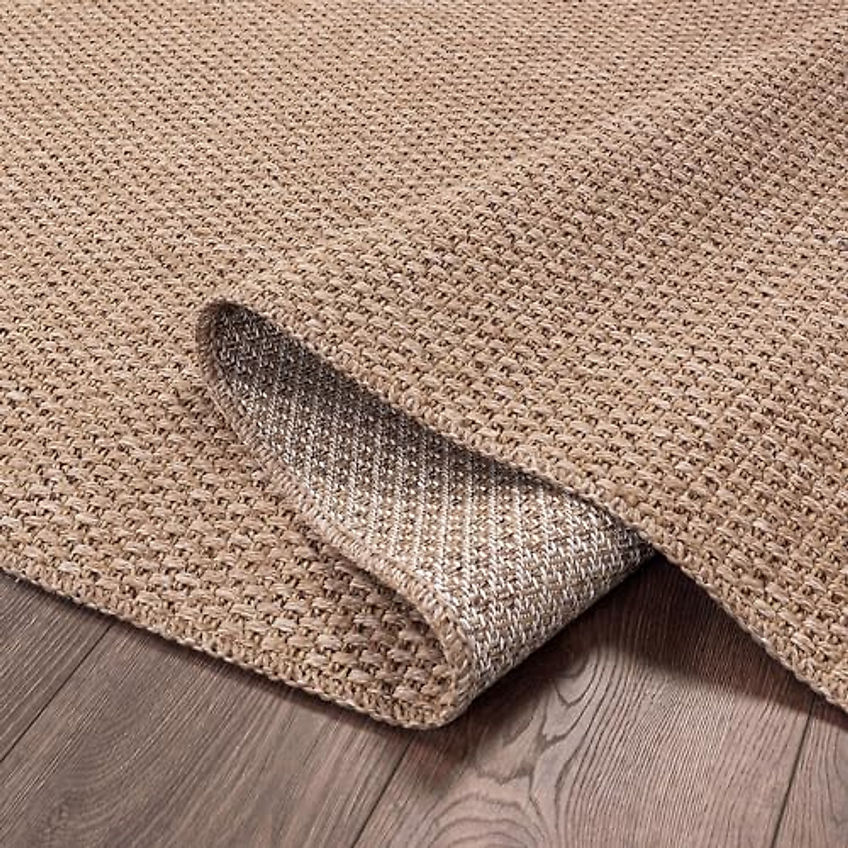 CAMILSON Easy Jute Rug 8x10, Indoor Outdoor Natural Color Farmhouse Area Rugs for Living Room Patio and Kitchen Rug, Solid Boho Woven Design, Easy-Cleaning, Washable Outside Carpet Alfombras (8 x 10)