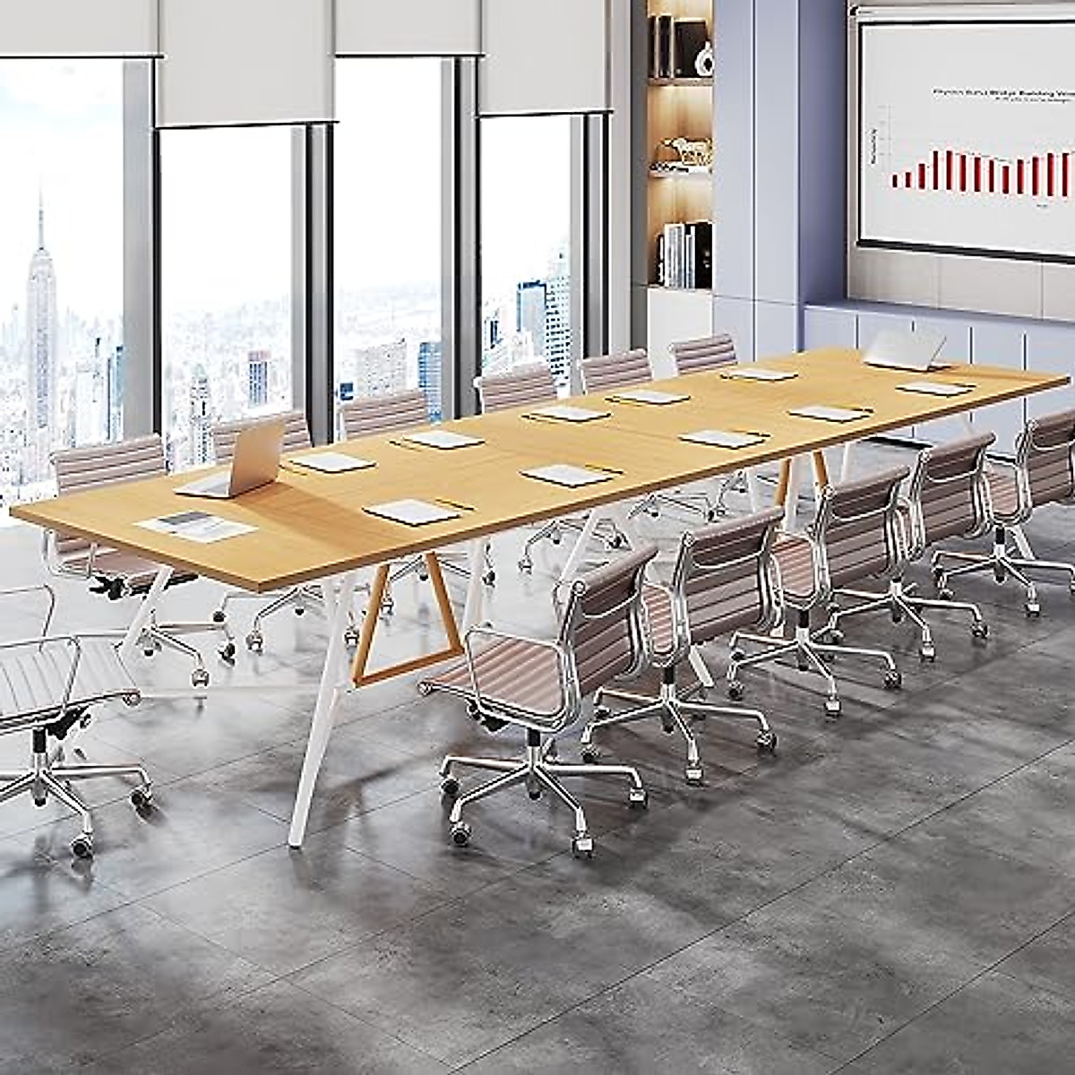 Tribesigns 70.86" Executive Desk, Large Computer Office Desk with Strong Metal Frame, Modern Simple Workstation Business Furniture, 8 People Rectangle Conference Table for Home Office (Natural)