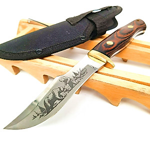 8.85" Fixed Blade Knives with Sheath - Hunting Knife with Beautiful Wood Handle for Hunting, Camping. Survival and Tactical