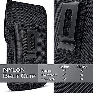 PiTau Large Cell Phone Belt Holder Holster Case with Clip Pouch Cover for iPhone 14 Plus 14 13 12 11 Pro Max, Xs Max, 8 7 Plus, Samsung Galaxy S23+ S22+ S21+ S20+ Plus Models, A54 5G A53 A52 A51 A50