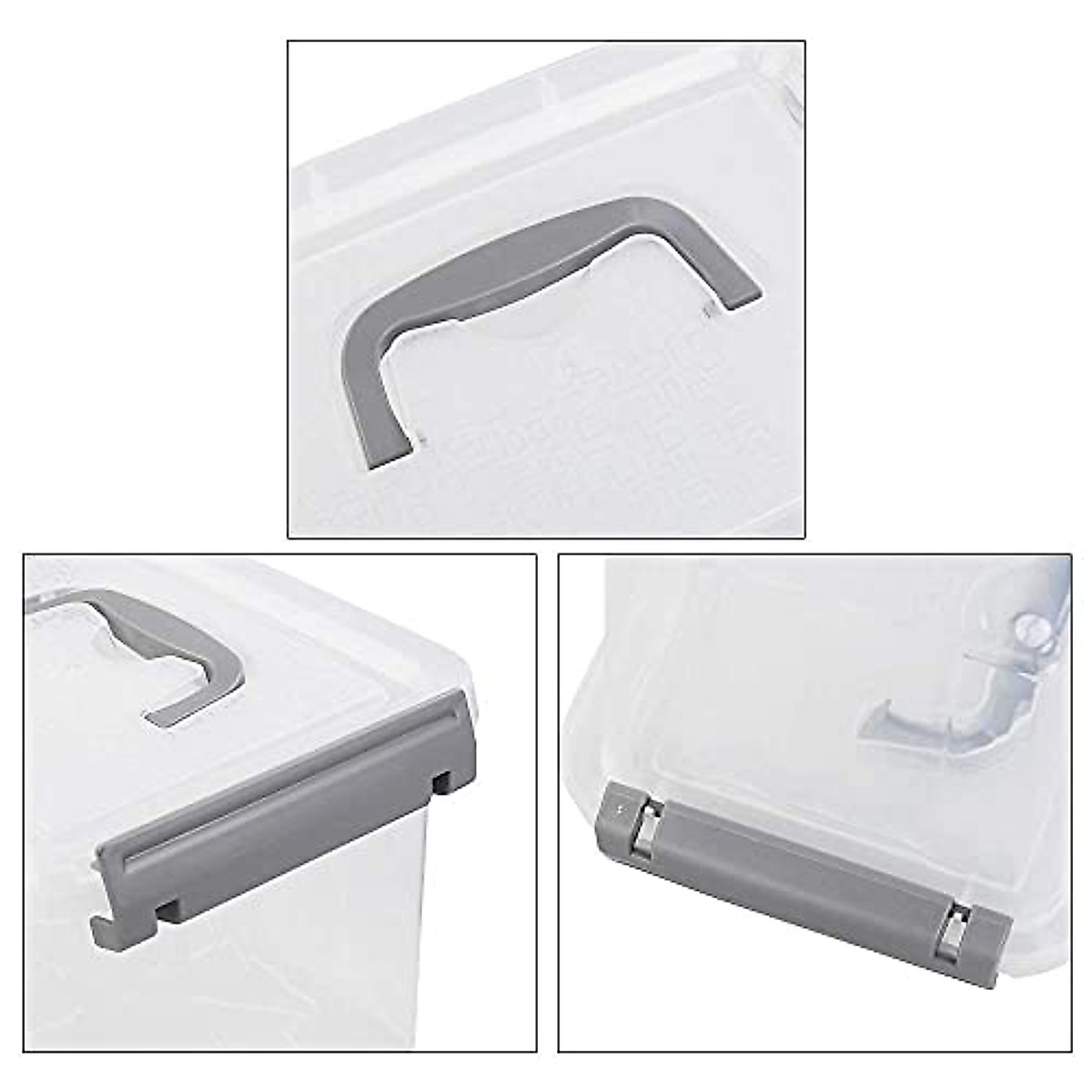 Vababa 6-Pack 3 L Clear Plastic Latch Storage Boxes with Gray Lids