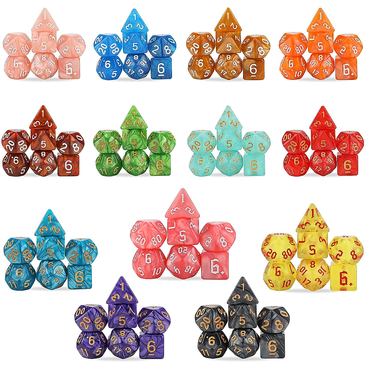 Surhugvy DND Dice Set, 25 X 7 (175 Pieces) Polyhedral D&D Dice Set Three-Color, Two-Color and Monochrome Dice for Dungeons and Dragons with 1 Black Bags