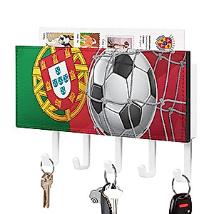 Portugal Flag Soccer Goa PU Leather Wall Mounted Key Hook Organizer Hanging Key Holder Decoration