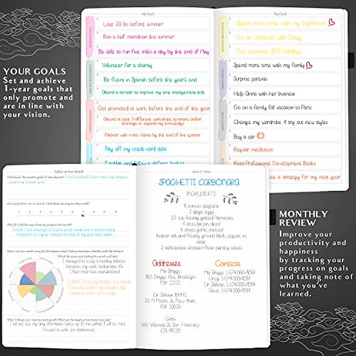 Legend Planner PRO Hourly Schedule Edition - Undated Deluxe Weekly & Daily Organizer with Time Slots. Time Management Appointment Book Journal for Work & Personal Life, A4 Size Hardcover - Black