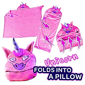 Bright Eyes Blanket 2023 Version Super Soft Blanket for Kids with LED Lights - Hooded Blanket, Robe, Comfy Throw Blanket, Unicorn; Warm Fuzzy Blanket, Animal Blanket, Machine Washable