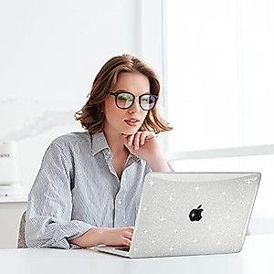 G JGOO Compatible with MacBook Air 13 Inch Case 2022 2021 2020 2019 2018 Release M1 A2337 A2179 A1932 Touch ID, Clear MacBook Air Case, Glitter Hard Shell Case + 2 Keyboard Cover + Screen Protector