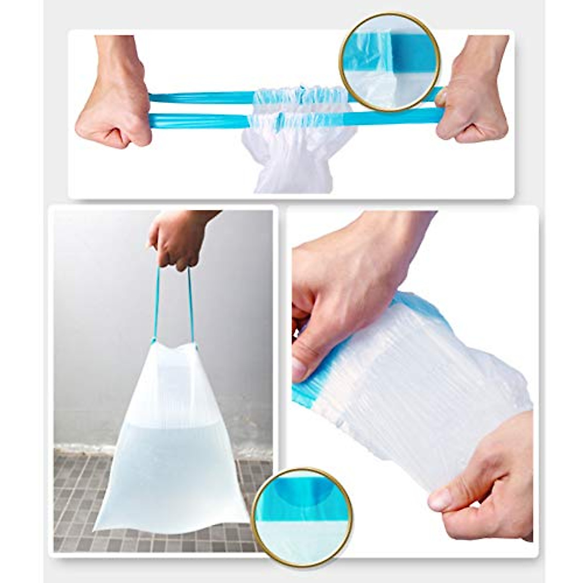 Small Trash Bags Fangkun 4 Gallon 42 Bags White Drawstring Bathroom Garbage Bags 15 Liter Wastebasket Trash Can Liners for Home Office Bins, 42 count