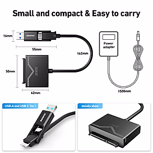 BENFEI SATA to USB 3.0 Cable, USB 3.0 to SATA III Hard Drive Adapter Compatible for 2.5 3.5 Inch HDD/SSD Hard Drive Disk with 12V/2A Power Adapter, Support UASP