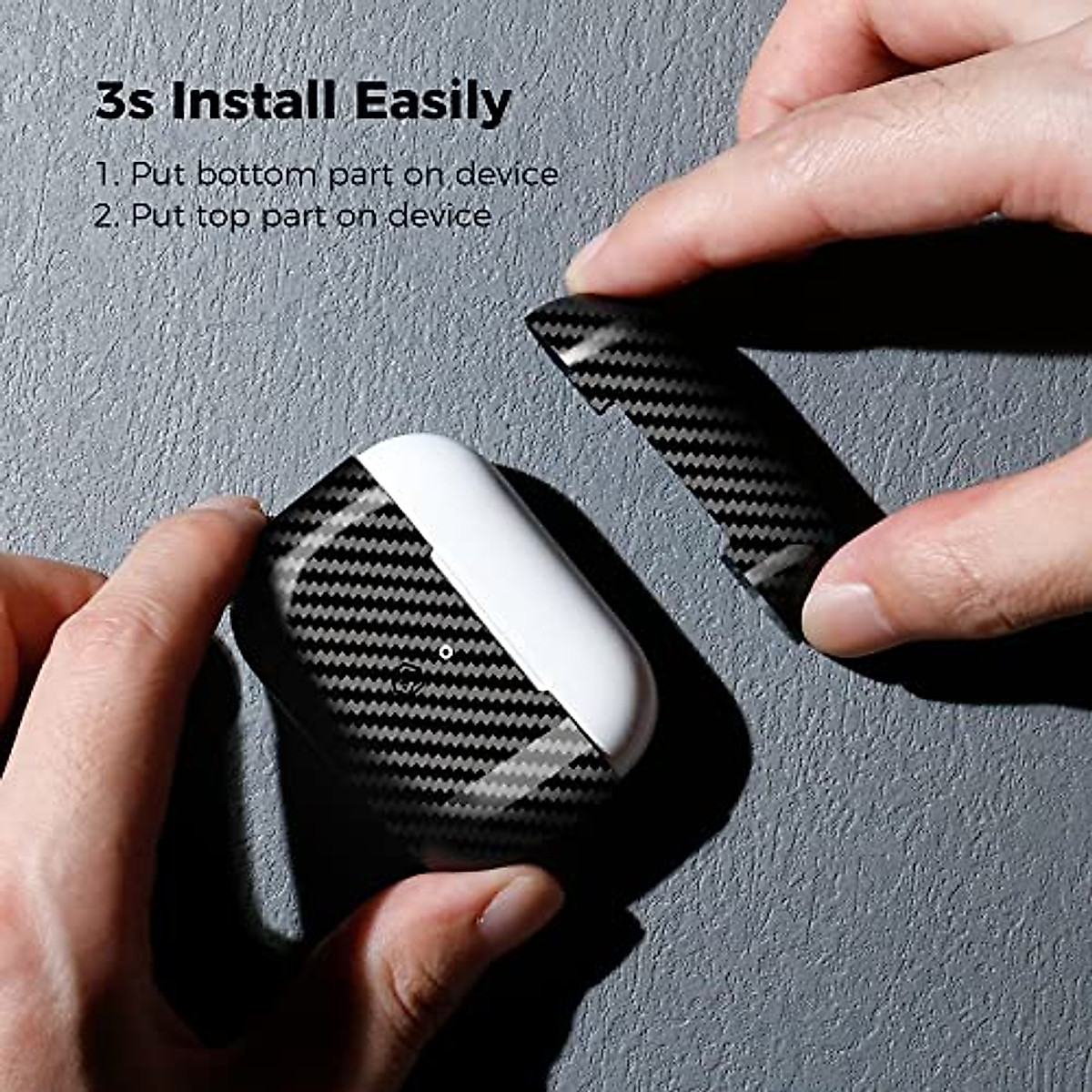 MONOCARBON Carbon Fiber Case-for-AirPods-Pro-2nd, Generation 2022 Slim Durable Cover-for-AirPods-Pro-2 Accessories,Support Wireless Charging,Shock,with Stripes Lanyard.(Glossy Black)