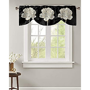 Meet 1998 Tie Up Valance 12 Inches Long Abstract White Gold Flower Adjustable Top Shade Valance for Kitchen Window Treatments Rod Pocket Short Valances for Living Room Kids Room 42x12 1 Panel