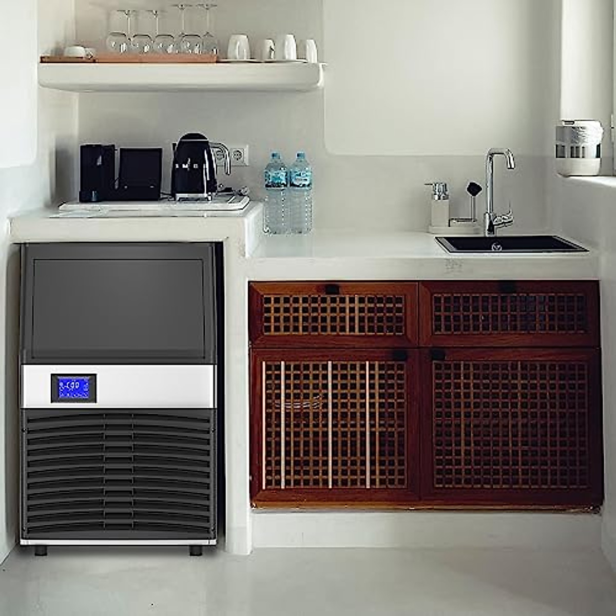 XPW Commercial 110V Ice Maker Machine - 450W 80-90LBS/24H with 40LBS Bin, Full Heavy Duty Stainless Steel Construction, Freestanding Automatic Clear Cube Ice Machine for Restaurant Home Bar