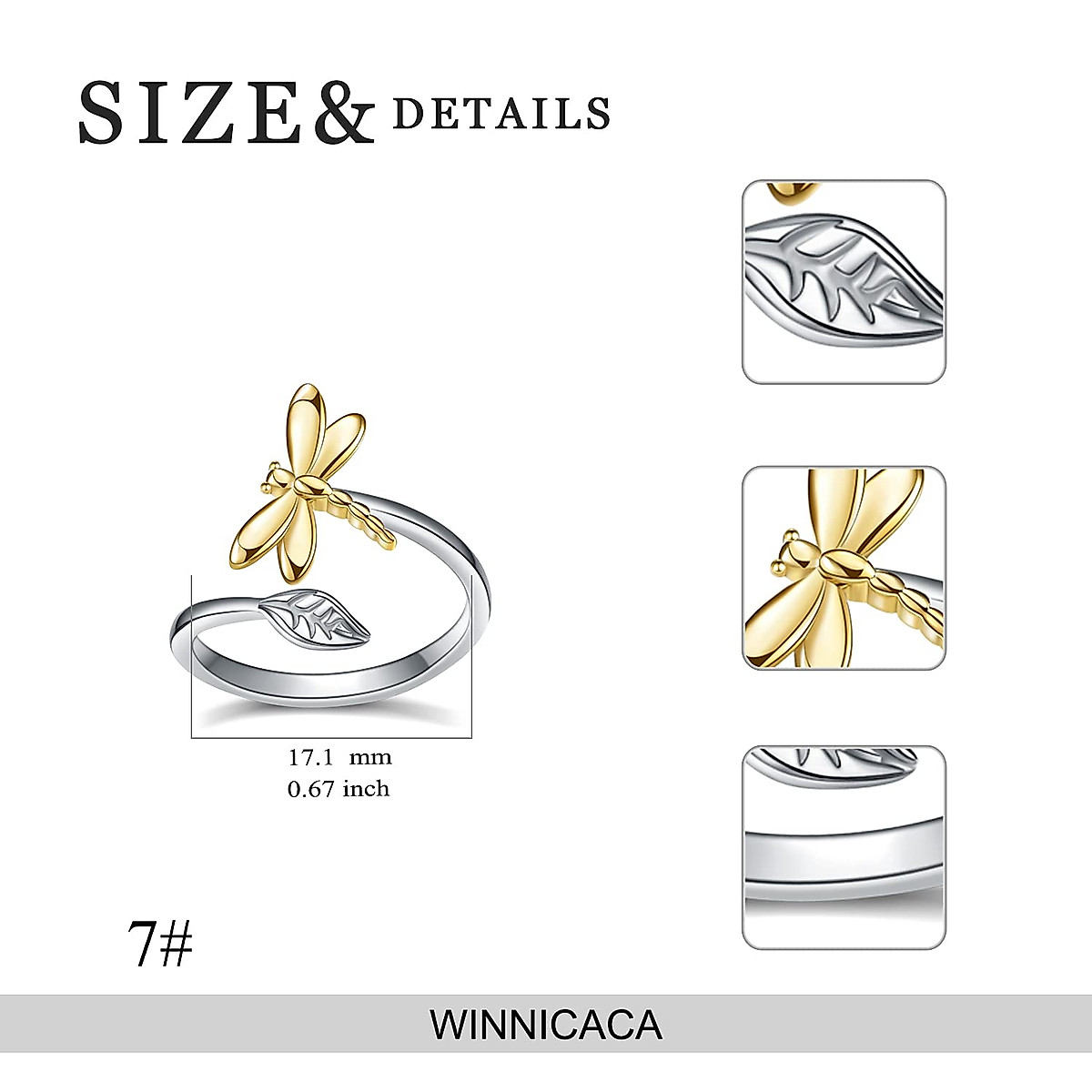 WINNICACA Dragonfly Open Ring Sterling Silver Thumb Ring Cute Dragonfly Jewelry Gifts for Women Birthday