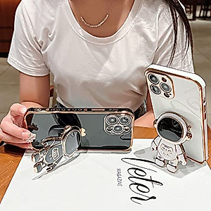 AIGOMARA 6D Plating Astronaut Hidden Stand Case Cover for iPhone 13 Pro Women Astronaut Folding Bracket Kickstand iPhone Case with Camera Protector Soft TPU Shockproof Bumper 6.1 Inch - Black