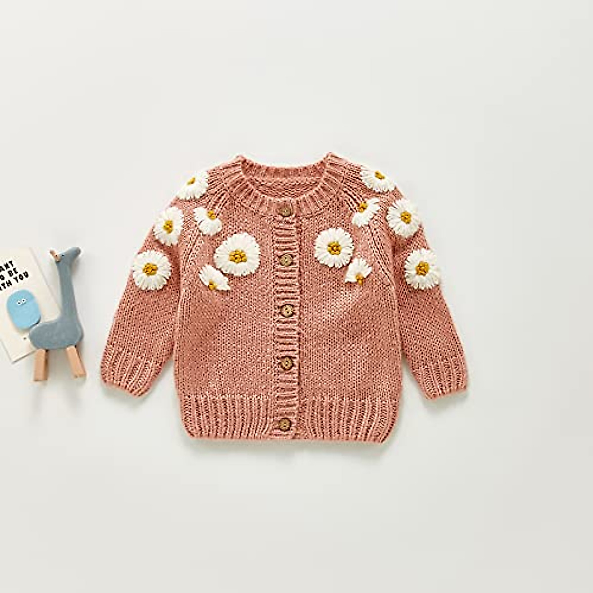 Infant Baby Girl Knitted Cardigan Embroidery Long Sleeve Button Sweaters Tops Casual Jacket Fall Winter Clothes Outfit (Embroidery Pink, 18-24 Months)