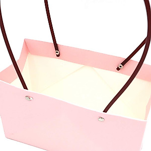 Shiwaki 5pcs Kraft Paper Flower Gift Bags Bouquet Bags Box Waterproof Brown Paper Carrier Bags with Handle Tote Bags for Birthday Wedding Party Favors - Pink