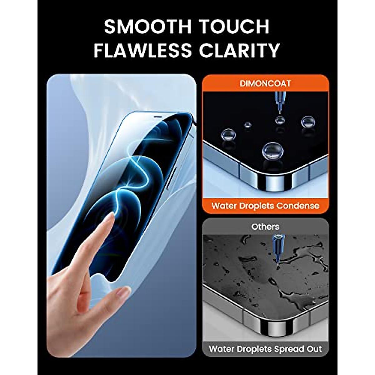 DIMONCOAT [4+2]Pack [Auto Alignment Kit] Screen Protector Compatible iPhone 12 Pro Max 6.7'' with Camera Lens Protector 10X Military Protection 12 Pro Max Diamonds Hard Tempered Glass Film Bubble Free