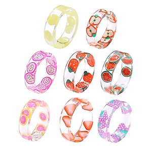 Generic 8pcs Cute Acrylic Resin Indie Rings Set Resin Rings Colorful Summer Knuckle Transparent Stacking Ring Y2K Aesthetic Kidcore Funny Fruit Plastic Ring Jewelry Gift for Women Teen Girls
