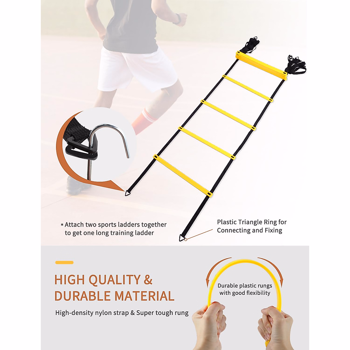 GHB Agility Ladder,Football Training Equipment Set,4 Agility Hurdles, 20 feet 12 Rungs Speed Ladder,12 Disc Cones,Resistance Parachute, Jump Rope, 5 Resistance Bands for Workout