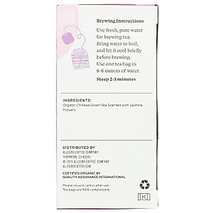 Allegro Tea, Organic Jasmine Green Tea Bags, 20 ct