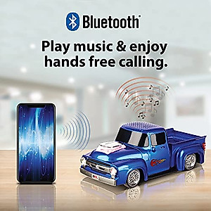 QFX Bluetooth 1956 Pickup Truck Replica Speaker, 3-inch Speakers, Hands Free Link, Built-in Microphone, FM Radio and LED Party Lights, Blue - BT-1956 BL