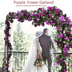 4 Pcs 33 Ft Fake Rose Vine Flowers Plants Artificial Flower Hanging Rose Ivy Home Hotel Wedding Party Garden Art Decor Garden Craft Arrangement Decoration, Presents for Women (purple + dark purple)