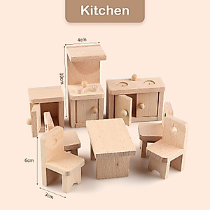 5 Set Dollhouse Furniture Accessories Wooden Bathroom/Living Room/Dining Room/Bedroom/Kitchen House 6 Family Doll Decoration Pretend Play Kids Christmas Birthday Gifts for Girls Toys 40 Pcs