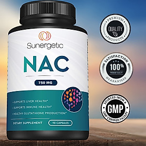 Premium NAC Supplement N-Acetyl Cysteine – 750mg Per Capsule – Supports Liver, Detox Immune, Cellular & Respiratory Health – 90 N Acetyl Cysteine Capsules