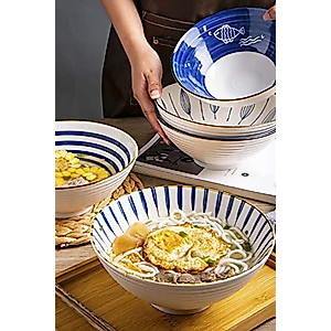 Porcelain Bowls Set of 4, Ceramic Salad Bowl, Large Serving Bowl for Desserts, Ramen, Pho, Noodles, 35 Ounce,8-inch Pho, Noodles, Asian dishes, Set of 4