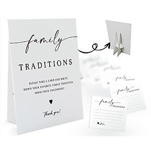 Minimalism Theme Favorite Family Traditions Baby Shower Games Set(1 Sign and 20 Cards), Games for Baby Shower, Wedding Shower, Bridal Shower, Game Night, Gender Reveal Party, Family Day Decorations 08