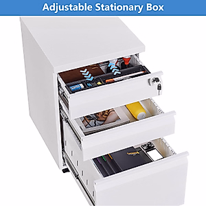 3 Drawer Mobile File Cabinet, Under Desk Metal Filing Cabinet with Lock and Wheels, Filing Cabinets for Home Office, Legal/Letter/A4 File Folders Storage, 15.35"Wx19.68"Dx25.59"H Unassembled(WHITE)