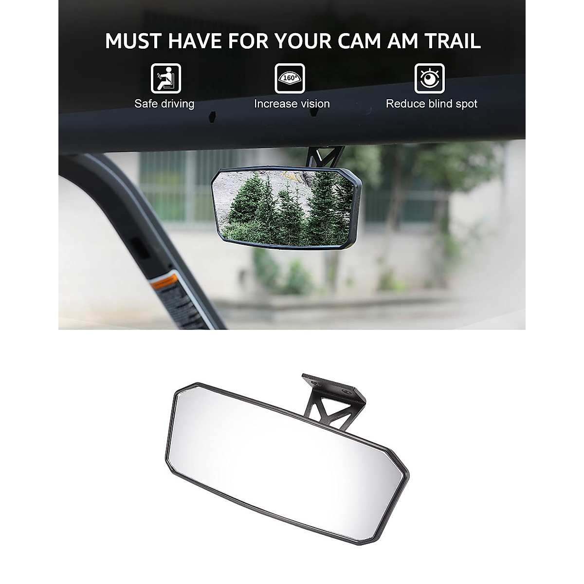 A & UTV PRO Trail Rear View Mirror, Panoramic Convex Center RearView Mirrors for 2017-2024 Can am Maverick Trail Sport, Traxter, 2021-2024 Can-Am Commander Accessories, Replace OEM # 715003638