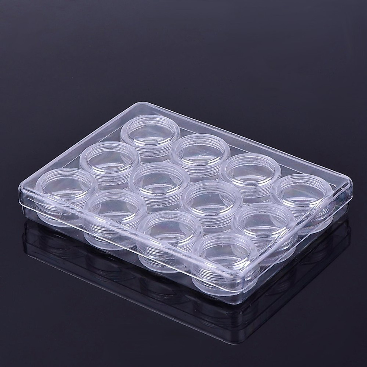 AKOAK Clear Bead Container with 12 Pcs 5G/5ML Empty Clear Plastic Cosmetic Containers Jars PotStorage Container Set for Makeup, Cream, Lotion, Sugar Scrubs, Eye Shadow, Slime, Paint, Jewelry Etc.