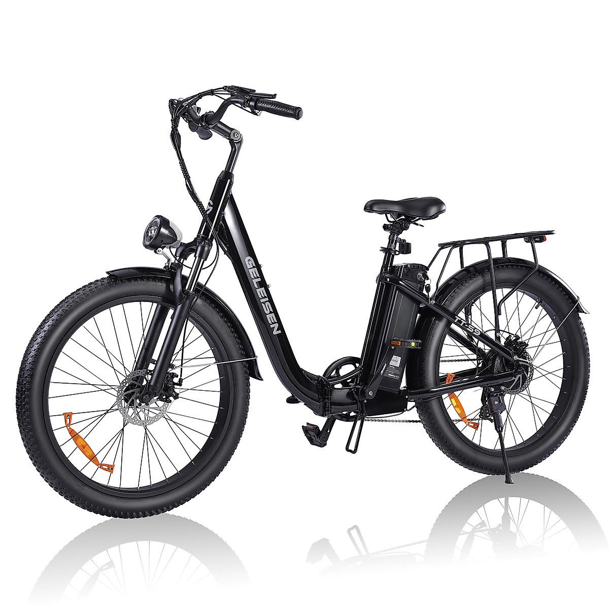 GELEISEN Electric Bike for Adults,750W 28MPH Electric City Cruiser Bicycle, 26" x 3.0 Fat Tire Step-Thru Ebike with 48V 14.5AH Removable Battery,Shimano 7-Speed Folding Electric Commuter Bike (Black)