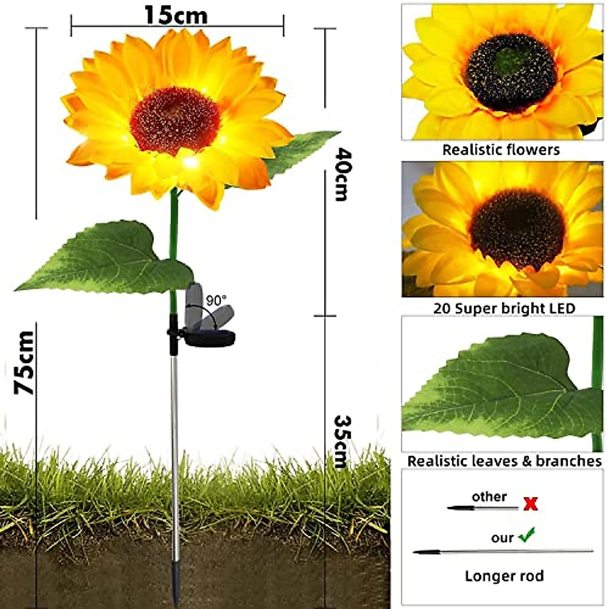 Forlivese Solar Powered Sunflower Lights, Outdoor Decorative Garden Stakes, Solar LED Pathway Decor Lights, Solar Flowers, for Garden Patio Lawn Yard Porch Walkway(2 Pack)